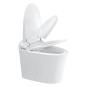 Elongated Smart Bidet Toilet Seat with Dual Flushing - One Piece Heated Toilet Seat Air Dryer - Tankless Toilet Bidet with 6 Levels of Seat and Wind Temperature
