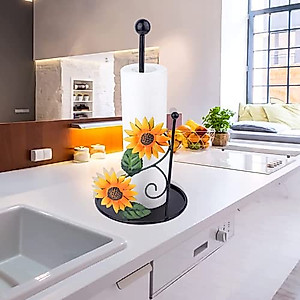 Sunflower Paper Towel Holder Countertop Sunflower Kitchen Decor Accessories Yellow Paper Towel Rack Stand Farmhouse Heavy Duty Base Black Stainless Steel