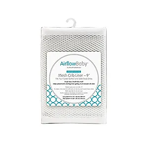 AirflowBaby Mesh Crib Liner — Essential Collection — White 9” — Fits Full-Size Four-Sided Slatted and Solid Back Cribs