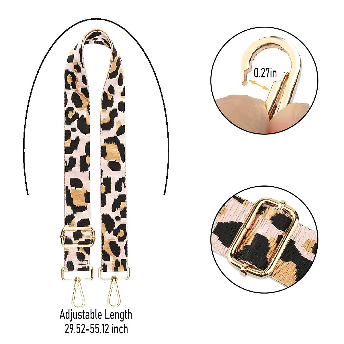WEDDINGHELPER Pink Adjustable Shoulder Crossbody Handbag Strap (1.97'' Width, Gold Buckle)