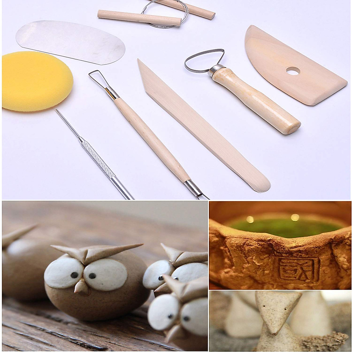 8pcs Ceramic Clay Tools Set, Pottery & Polymer Clay Tools Kits, Wooden Sculpting Clay Tools Combinations for Pottery Modeling, Smoothing.