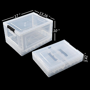 Vababa 30 L Plastic Collapsible Storage Box, 4 Pack Clear Storage Tote with Lid