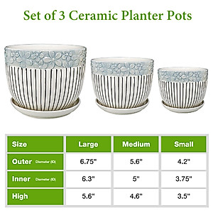 Hlukana Ceramic Plant Pots Set of 3, 6.75/5.6/4.2 inch Planters with Drainage Holes and Saucer, Flower Pots Outdoor Indoor, Modern Decorative Planters for House Plants Garden Planters Succulent Pots