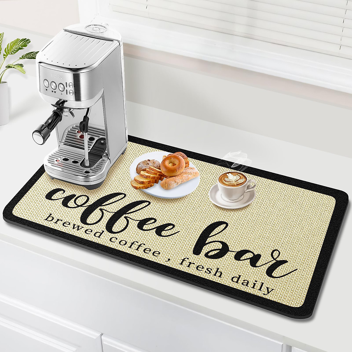 FUMAX Coffee Mat, 16”x32” Large Coffee Maker Mat for Countertop, Absorbent & Hide Coffee Stains Coffee Bar Mat, Non-Slip Rubber Backed, Coffee Bar Accessories Fit Under Coffee Maker Machine