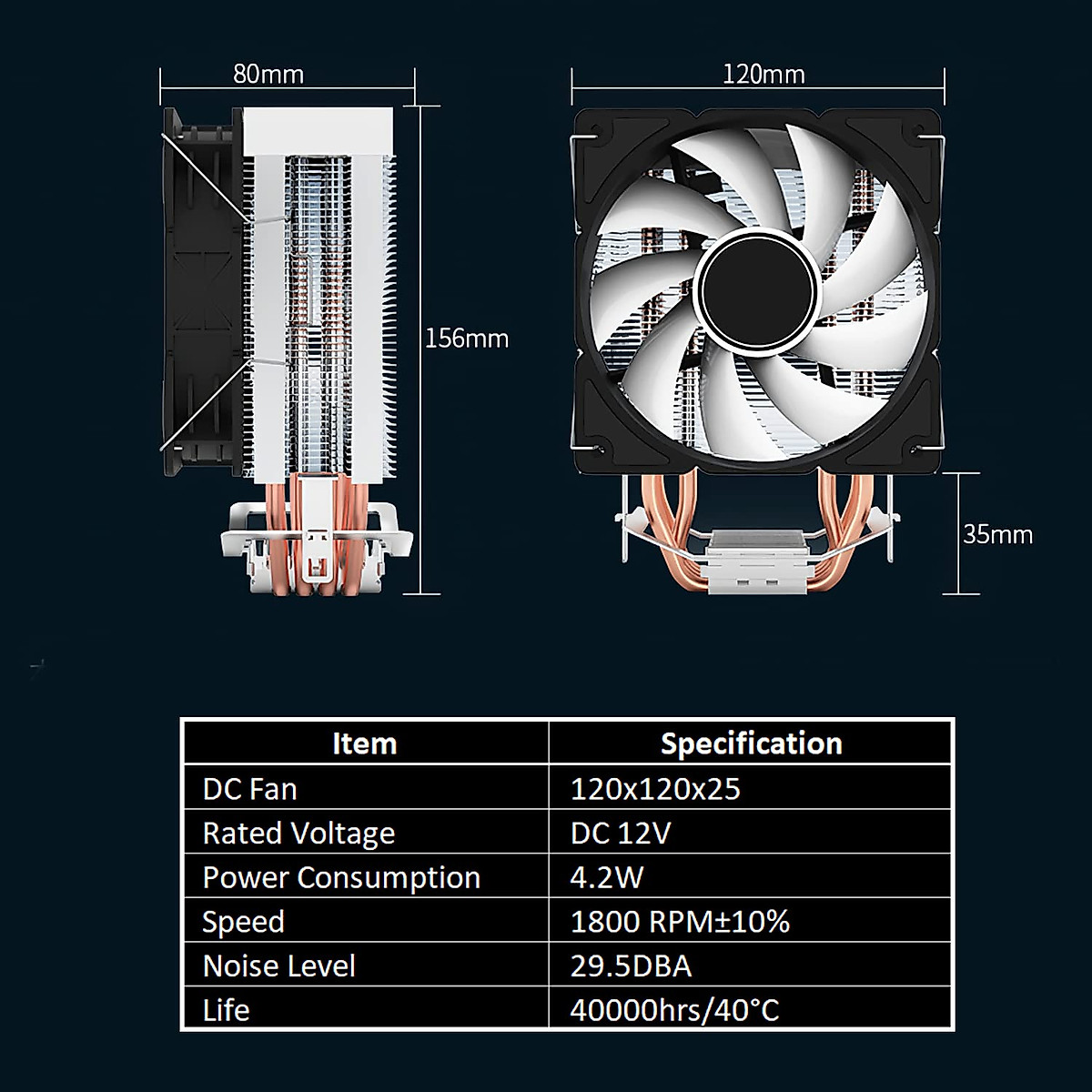 Dracaena RGB CPU Air Cooler, 120mm PWG CPU Fan,4 Heat Pipes, RGB CPU Air Cooling for Intel LGA 1700/115X/1200, AMD AM4/AM5