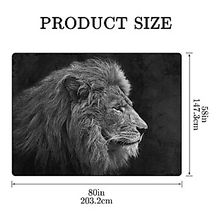 9CH Art Lion Area Rug Head Black Area Rugs Mat for Living Room Bedroom Non Slip Black Floor Rugs Carpet Home Indoor Decoration 7' X 5'
