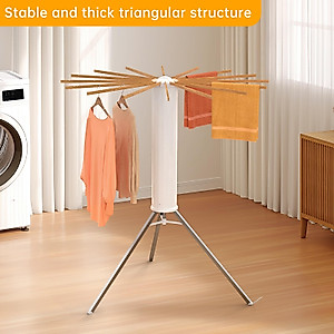 ColtKing Tripod Clothes Drying Rack, Upgraded Octopus Clothes Drying Rack,Foldable Laundry Clothes Drying Rack,Space Saving Drying Rack for Indoor Outdoor,16 Expandable Rods,Aluminum Feet+Wood Rods