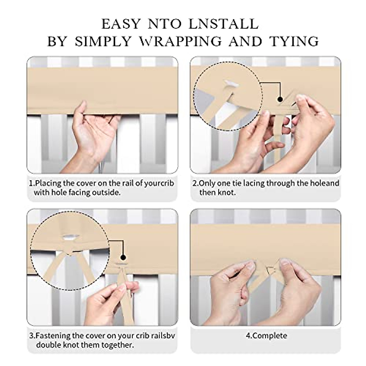 Vjningu Crib Rail Cover, Baby Bed Soft Edge Protector, Wrapped Rail Cover 3 Pcs (One Set) Anti-Collision Strip Corner Cover for Child Bed Protection(Khaki)