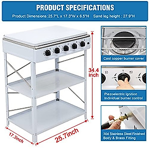 forimo Gas Stove Portable Propane Stove 5 Burner with Support Leg Stand and Wind Blocking Cover Adapter Auto Ignition Camping Stove LPG for RV, Apartment, Outdoor Cooking