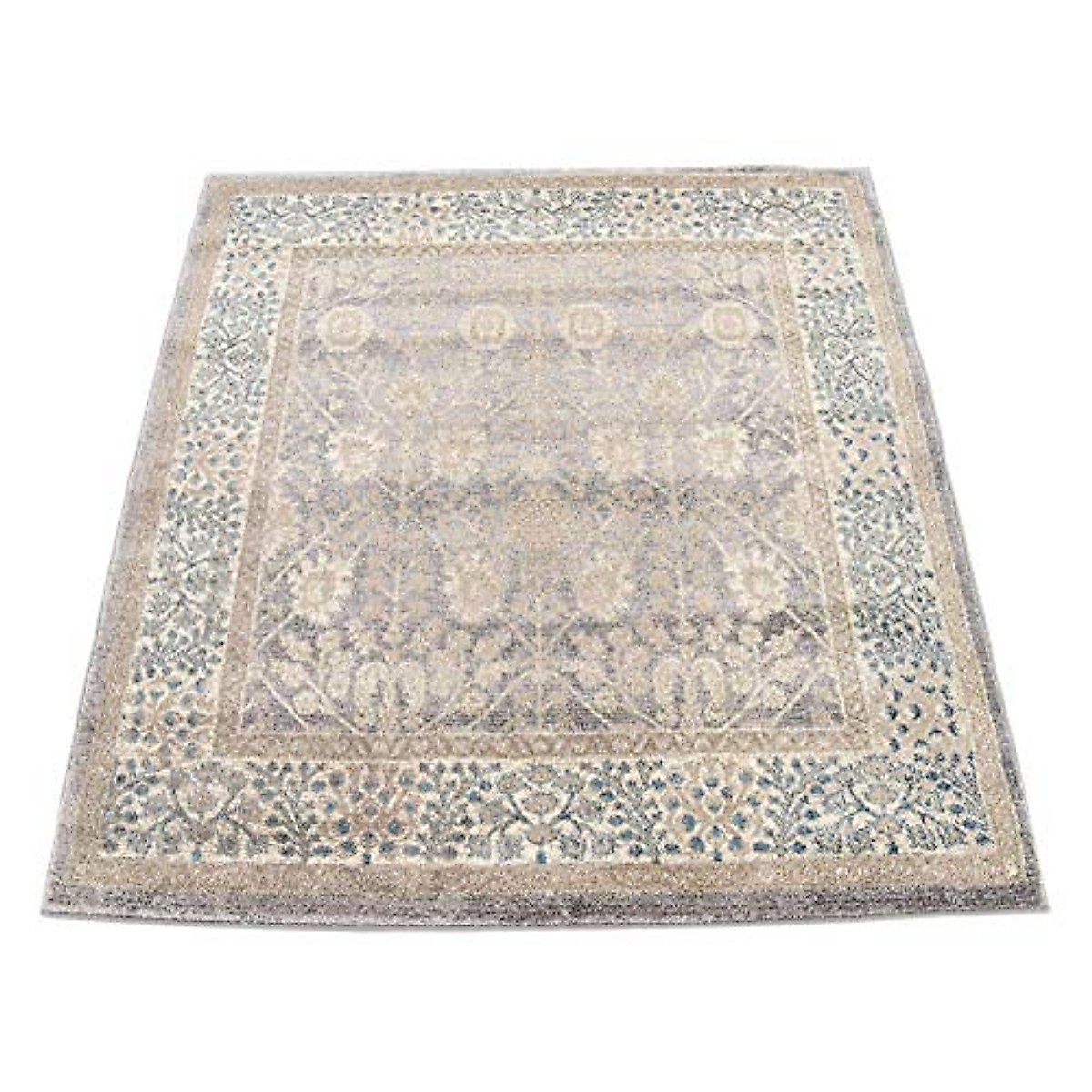 Unique Loom Salzburg Collection Classic Traditional Design Oriental Inspired with Intricate Border Area Rug, 4' Square, Light Brown/Gray