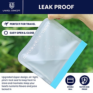 LAUREL Reusable Freezer Silicone Food Storage Bags -10 Pack+2 Gift, PEVA Silicone Bags for Food Storage, Reusable Plastic Free Ziplock Bags (3 Gallon Freezer Bags + 4 Sandwich Bags + 3 Snack Bags)