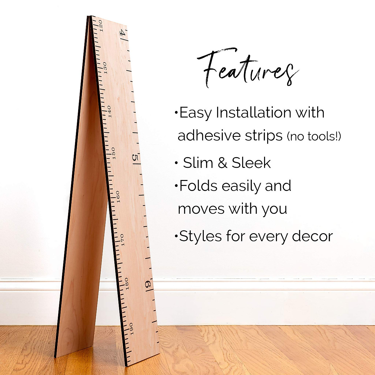 HEADWATERS STUDIO Wooden Growth Chart for Wall - Wooden Height Chart for Kids, Child Height Wall Chart, Height Measurement for Wall, Kids Sizing Chart, Height Ruler for Wall - Natural (63"x5.75")