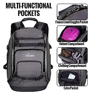 TurboSke Ski Boot Bag Backpack - 65L Waterproof Skiing Snowboarding Travel Luggage Backpack - Stores Boots Skis Snowboard Helmet Goggles Jackets Gloves & Other Accessories for Men & Women (Black)