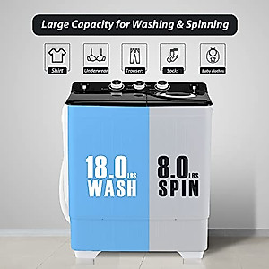 Homguava 26Lbs Capacity Portable Washing Machine Washer and Dryer Combo Twin Tub Laundry 2 In 1 Washer(18Lbs) & Spinner(8Lbs) Built-in Gravity Drain Pump,for Apartment,Dorms,RV Camping (black+white)