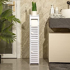 WODETREE Upgrade 9mm Thickness Small Bathroom Storage Cabinet with 2 Doors and 2 Shelves, W5.9 x D6.2 x H31.5 Bathroom Organizer, 4 Tier Design Toilet Paper Storage for Small Space and Corner(White)