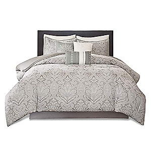Madison Park Averly 7 Piece Comforter Set, Grey, King (104 in x 92