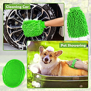 Dog Wash Hose Attachment for Indoor/Outdoor, 8 Spray Patterns Pup Jet Dog Wash Shower Hose Attachment with 3.5oz 100cc Soap Dispenser, Car Wash Mitt and Dog Bath Brush