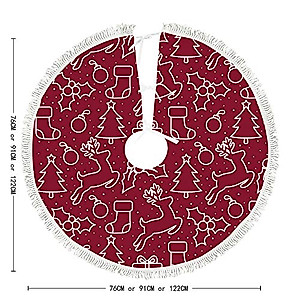 Dream Bay Christmas Tree Skirt,﻿Christmas Ornament with Reindeer Christmas Tree Mat for Xmas Party Decoration 30x30 Inches
