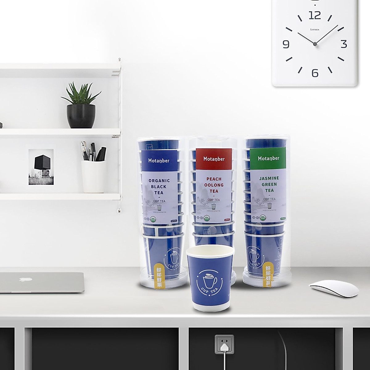 Motanber Jasmine Cup Tea - Paper Cup Instant Tea, Jasmine Green Tea Flavor, Camping cup tea,portable tea,food grade paper cup with tea,1 cup with 2g tea(10 Cups) (Jasmine)