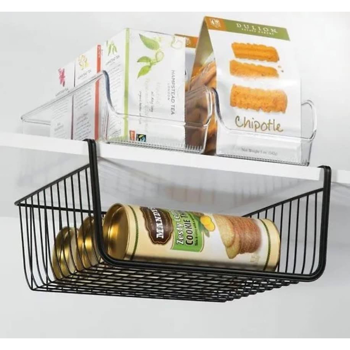RoomForLife - 2 Pack Under Shelf Organization Baskets - Color Black - Slips on any Shelf/Cabinet - Kitchen Closet Laundry More