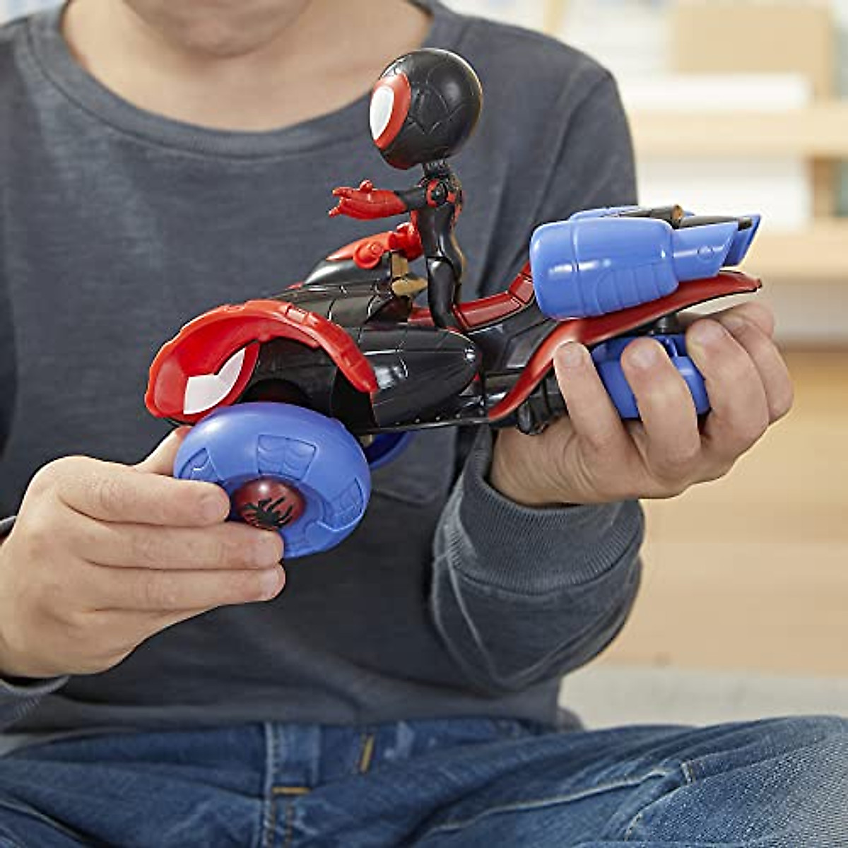Spidey and His Amazing Friends Marvel Spidey and His Amazing Friends Change 'N Go Techno-Racer Vehicle and Miles Morales: Spider-Man 4-inch Action Figure,for Kids Ages 3 and Up,Black