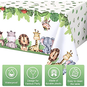FLUBARE 3Pack Jungle Safari Tablecloths Wild Animals Table Cover, Safari Baby Shower Decorations, 108" x 54" Wild One Birthday Party Supplies (Sage Green)