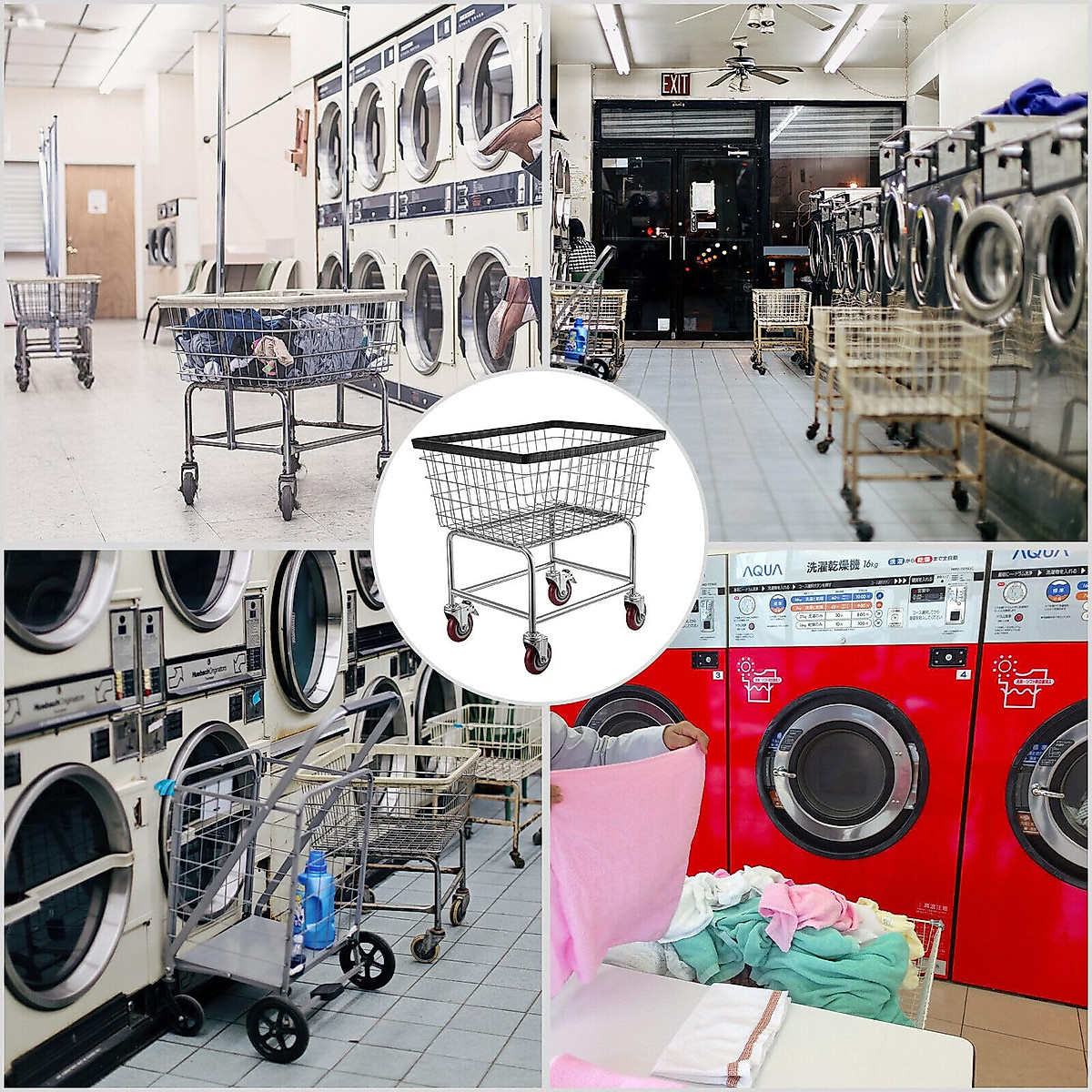 Wire Laundry Cart Wire Laundry Basket 2.2 Bushel Heavy Duty w/ 5'' Wheels