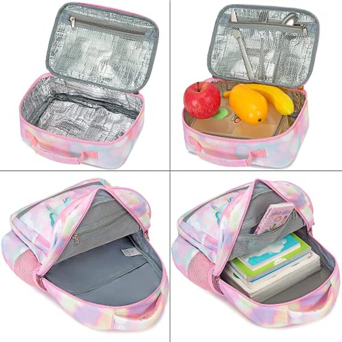 YCBB Kids Backpacks for Girls Rainbow Princess School Backpack Set with Lunch Tote Bag Lightweight Waterproof Girl School Backpack