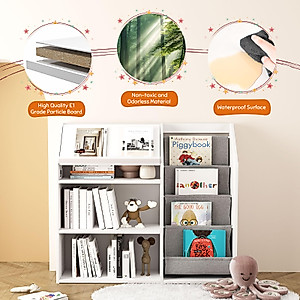 Kids Bookshelf with Chalkboard Child Bookcase Baby Storage Sling Book Rack Blackboard Toddler Book Toy Organizer Cabinet Chest Infant Display Shelf Front Facing Playroom Kid Room Classroom Nursery