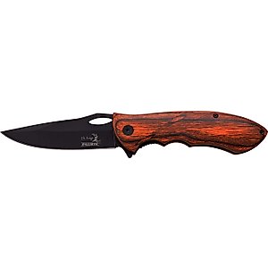 Elk Ridge - Outdoors Spring Assisted Folding Knife - 4.5-in Closed, 3.5-in Black Stainless Steel Blade, Wood Handle, Pocket Clip - Hunting, Camping, Survival, EDC - ER-A159BW