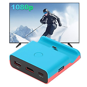 Mxzzand Type-C Charging Dock Stand HDMI Video Converter XDL-NS06 for Switch/Lite(Blue red)