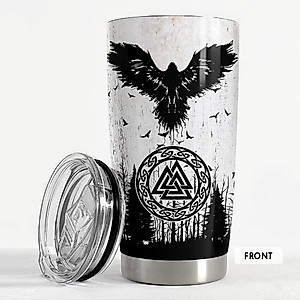 SANDJEST Viking Tumbler Raven Celtic 20oz Tumblers with Lid Gift for Men Dad Son Christmas Birthday
