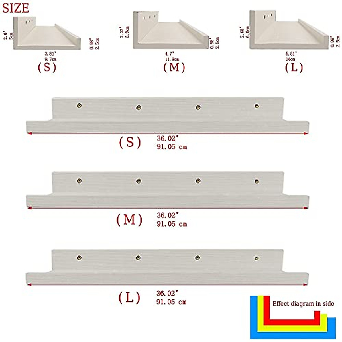 Calenzana Wall Mounted Floating Shelves, 3 Pack 24 inch and 3 Pack 36 inch Photo Picture Ledge Shelf for Living Room Bathroom Bedroom Kitchen Office, Creamy White