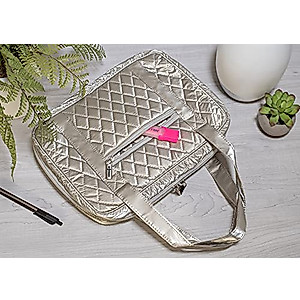 Quilted Champagne Tone Large Print Faux Leather Purse Style Bible Case Cover