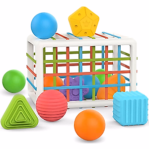 ZHUTI Toys for 2 3 4 5 Year Old Boys and Girls, Baby Shape Sorting Sensory Toy, Colorful Activity Cube, Multicolored 7x4.7x4.7 INCH