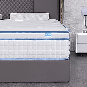 IYEE NATURE King Mattress, 10 Inch King Size Hybrid Mattress Individual Pocket Springs with Foam,King Bed in a Box with Breathable and Pressure Relief,Medium Plush,Bule