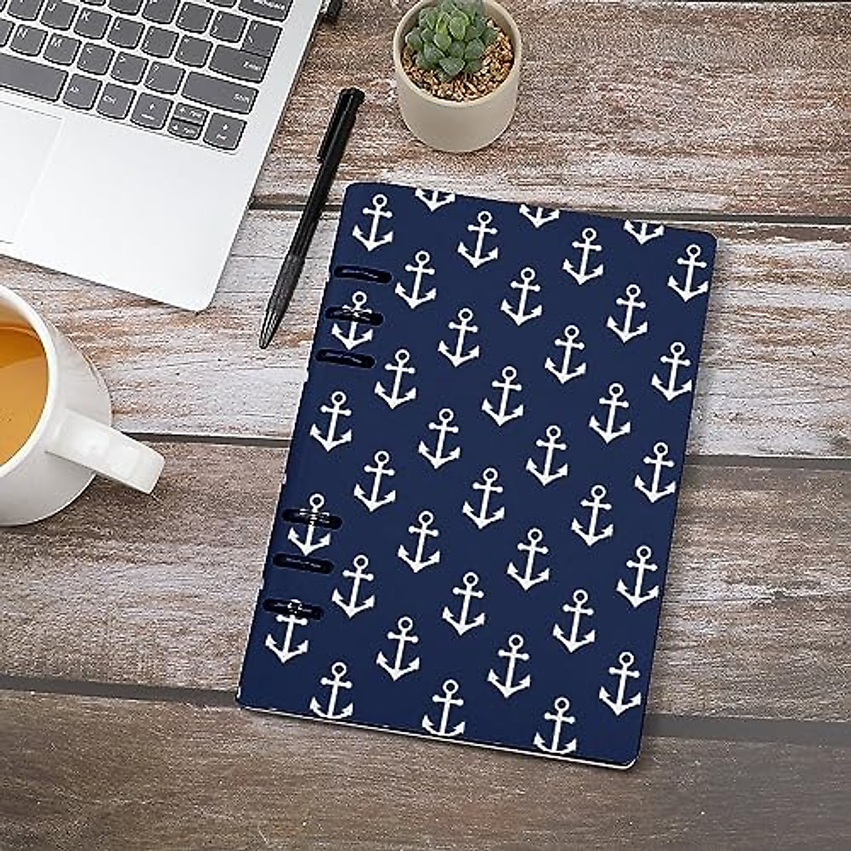 Naby Blue Anchor Notebook Cover 6-Ring Binder Portable Planner Book Loose-Leaf Cover for Home Office