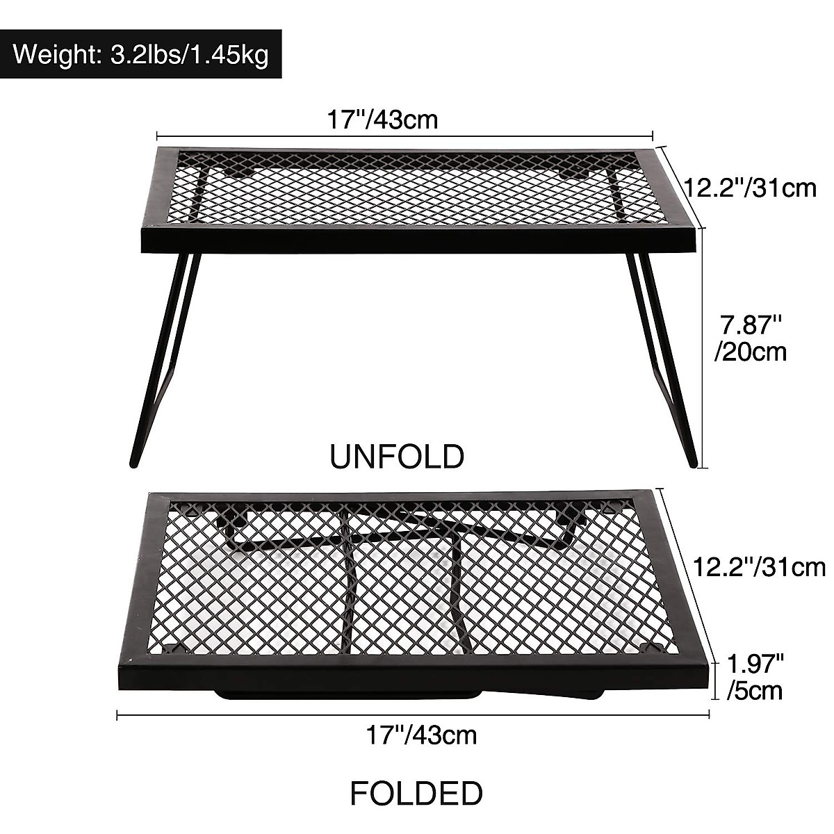 REDCAMP Folding Campfire Grill Heavy Duty Steel Grate, Portable Camp Fire Cooking Racks for Over Fire Pit