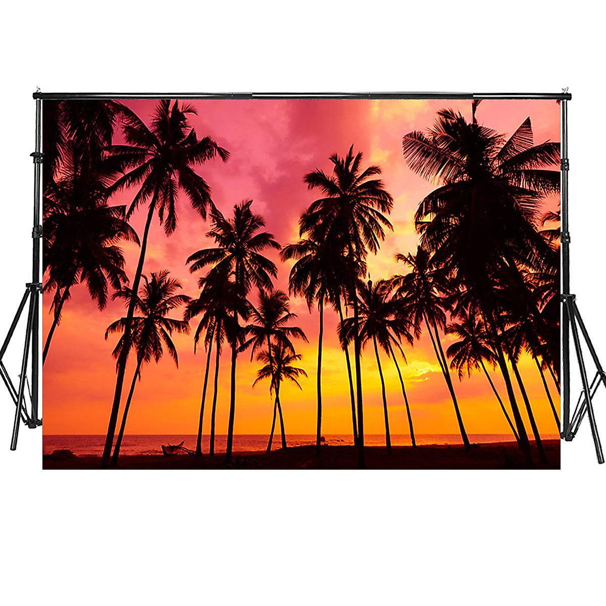Sensfun 7x5ft Summer Seaside Sunset Photography Backdrop Vinyl Palm Trees Silhouettes on Tropical Beach Photo Background for Baby Shower Happy Birthday Party Children Photo Studio Props(WP125)