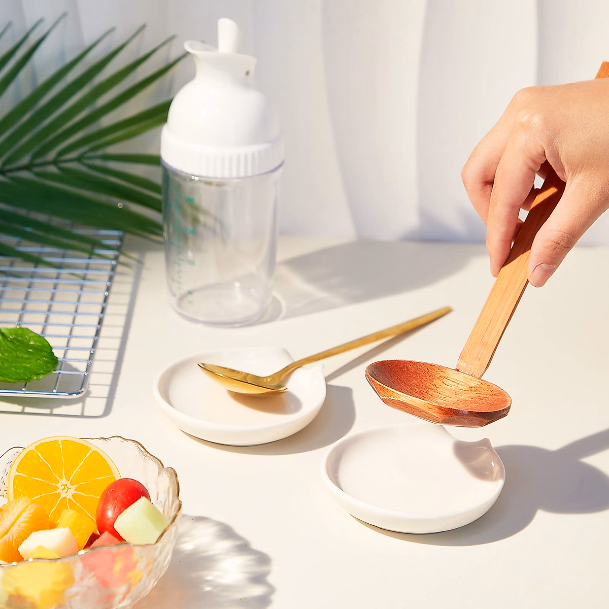 Irenare 8 Pcs Ceramic Spoon Rest for Kitchen Counter Porcelain Spoon Holder for Stove Top Spoon Utensil Rest Dishwasher Safe Spoon Cradle for Home Kitchen Accessories, White (3.74 x 3.54 Inch)