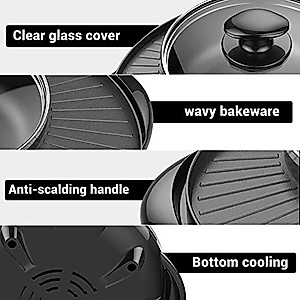 Electric Smokeless Grill and Hot Pot 2 in 1, Multifunctional Round Pot, Hot Pot Plate, Korean Barbecue Electric Smokeless, Non Sticky Pot Black 110v.