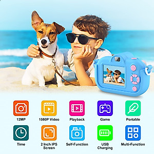 WEDNKOLY Upgrade Selfie Kids Camera, Christmas Birthday Gifts for Boys Girls Age 3-9, HD Kids Digital Video Camera for Toddler Portable Toy for 3 4 5 6 7 8 Years Old Girl - Blue