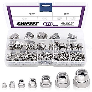 170Pcs 304 Stainless Steel Serrated Metric Acorn Cap Nuts Hex Dome Cap Assortment Kit, 7 Sizes - M3 M4 M5 M6 M8 M10 M12
