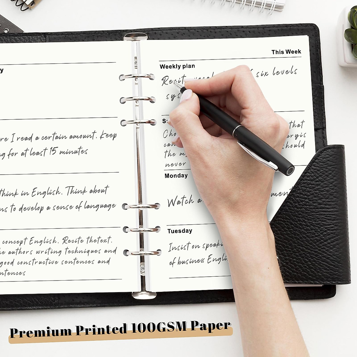 A5 Weekly Planner Insert Refill Paper - 135 Sheets/270 Pages 6 Holes Punched, 100GSM, Sunday Started, Office College Filler Paper,Yellow Loose-leaf Binder Paper, 5.8" x 8.3"