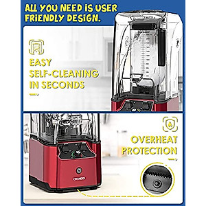 CRANDDI Quiet Commercial Blender with Soundproof Shield, 2200 Watt Professional Blenders for Kitchen with 80oz Pitcher and Self-Cleaning, High-Speed Blenders K90 Red
