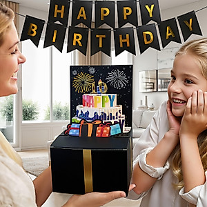 JINSTABAG Money Box for Cash Gift, Birthday Money Pull Box with Music Light DIY Sticker 13th 16th 18th 21th Any Age and Banner, Birthday Decorations for Boys Girls Kids Adult ﻿