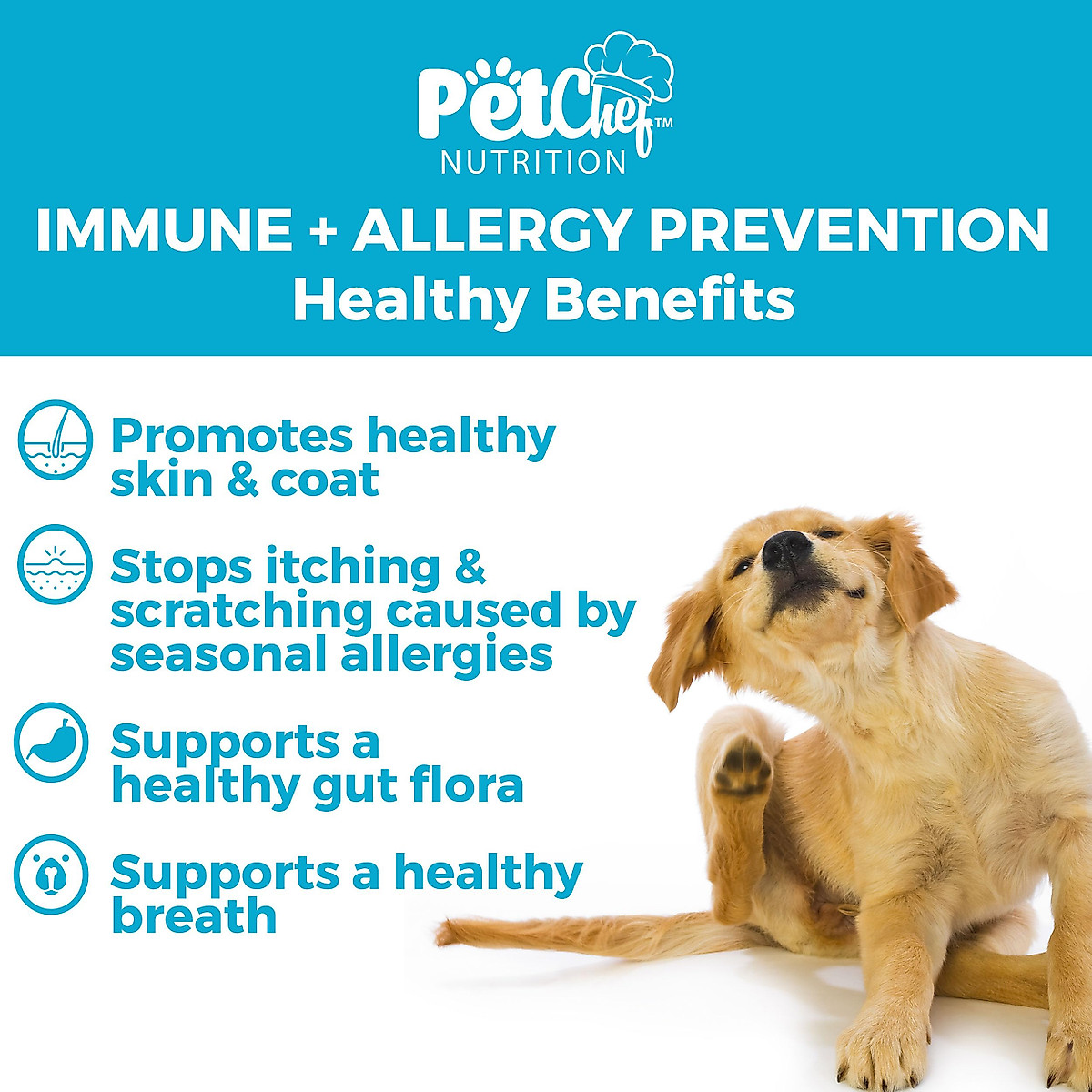 Pet Chef Respiratory Immune + Dog Allergy Remedy. Dog Itch Relief-Dog Allergy Relief-Anti Itching for Dogs-Dog Hot Spots-Eliminates Dog Skin Rashes - Prevents Dog Immune Health Crisis from other dogs.