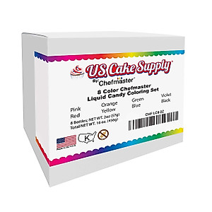 U.S. Cake Supply Large 2-ounce Bottles of each Liquid Candy Food Color 8 Bottle Kit with Mixing Wheel for Chocolate and Candy Coloring