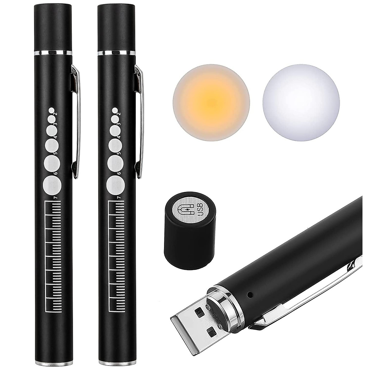 First Lifesaver Dual Beam LED Penlight for Nurses, Doctors, and Medical Professionals, Check Pupil Response, Ear, Nose, and Throat, Slim USB Rechargeable Flashlight (2 Black)
