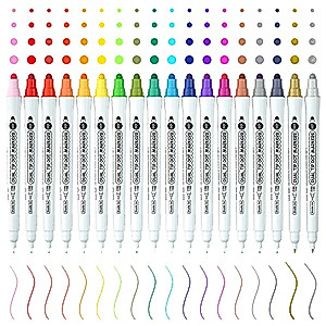 Shuttle Art 18 Colors Dual Tip Dot Marker Pens for Kids Adults, Metallic & Classic Colors, 0.5-1mm Fine Tip and Flexible Dot Tip for Journaling, DIY Crafts, Scrapbooks
